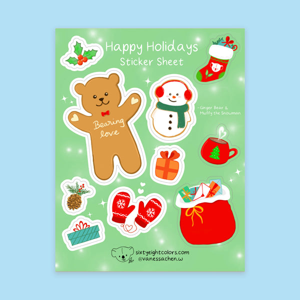 Happy Holidays Sticker Sheet – Sixtyeightcolors by Vanessa